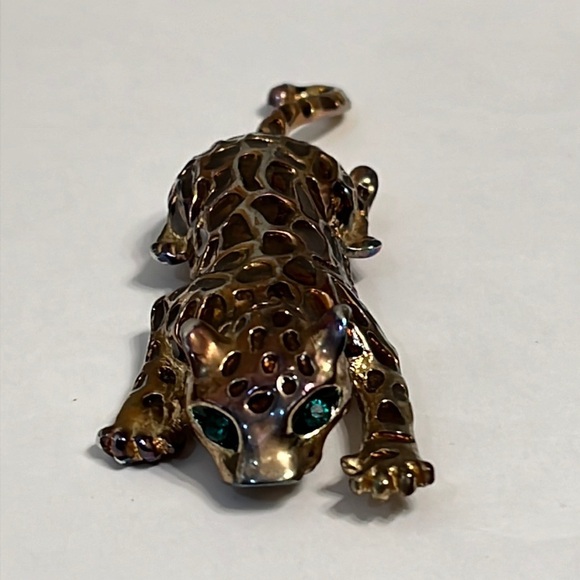 Jewelry | Vintage Big Cat Jaguar Pin Brooch Green Rhinestone Gold Tone ...
